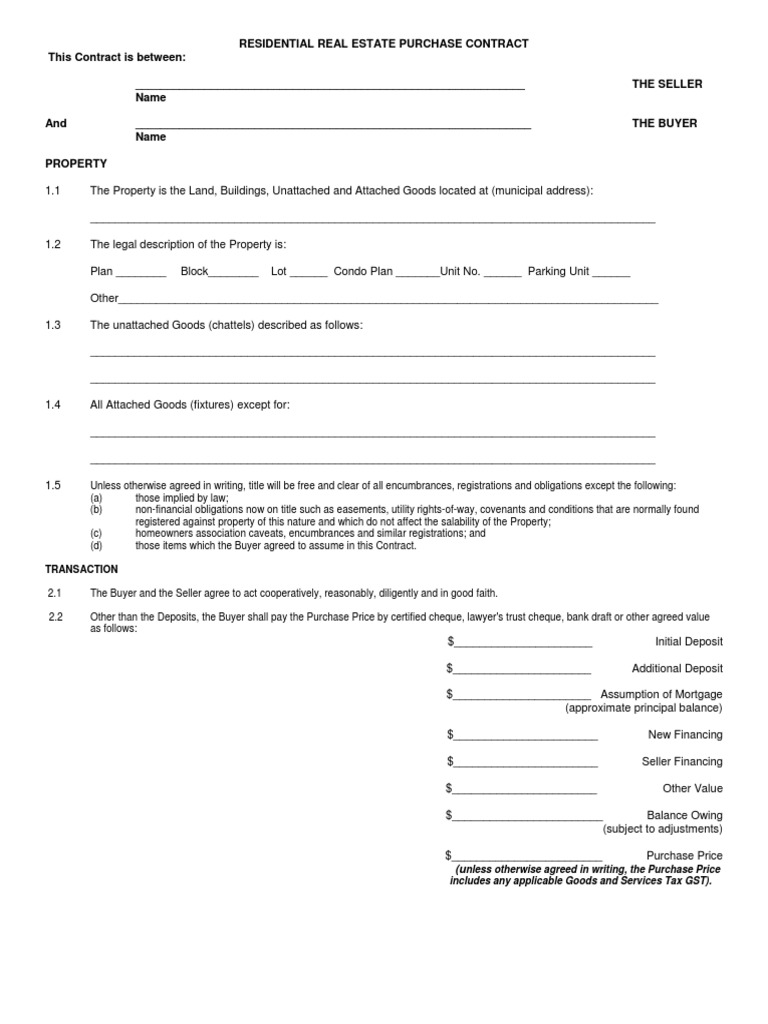 Sample Real Estate Purchase Contract | PDF | Business | Common Law