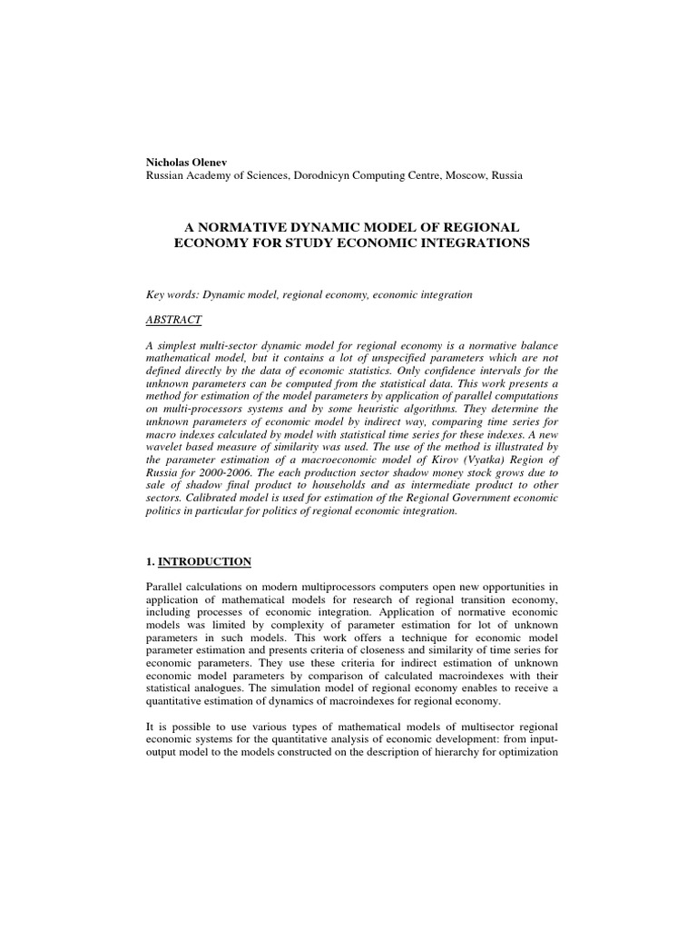 A Normative Dynamic Model of Regional Economy For Study Economic ...