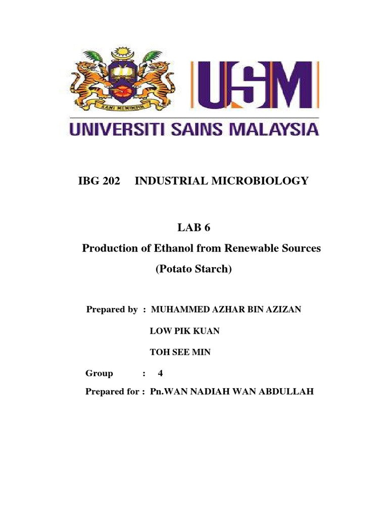 IBG 202 LAB 6 Production of Ethanol | PDF | Ethanol | Yeast