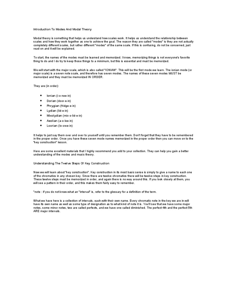 Introduction To Modes and Modal Theory | PDF | Mode (Music) | Scale (Music)
