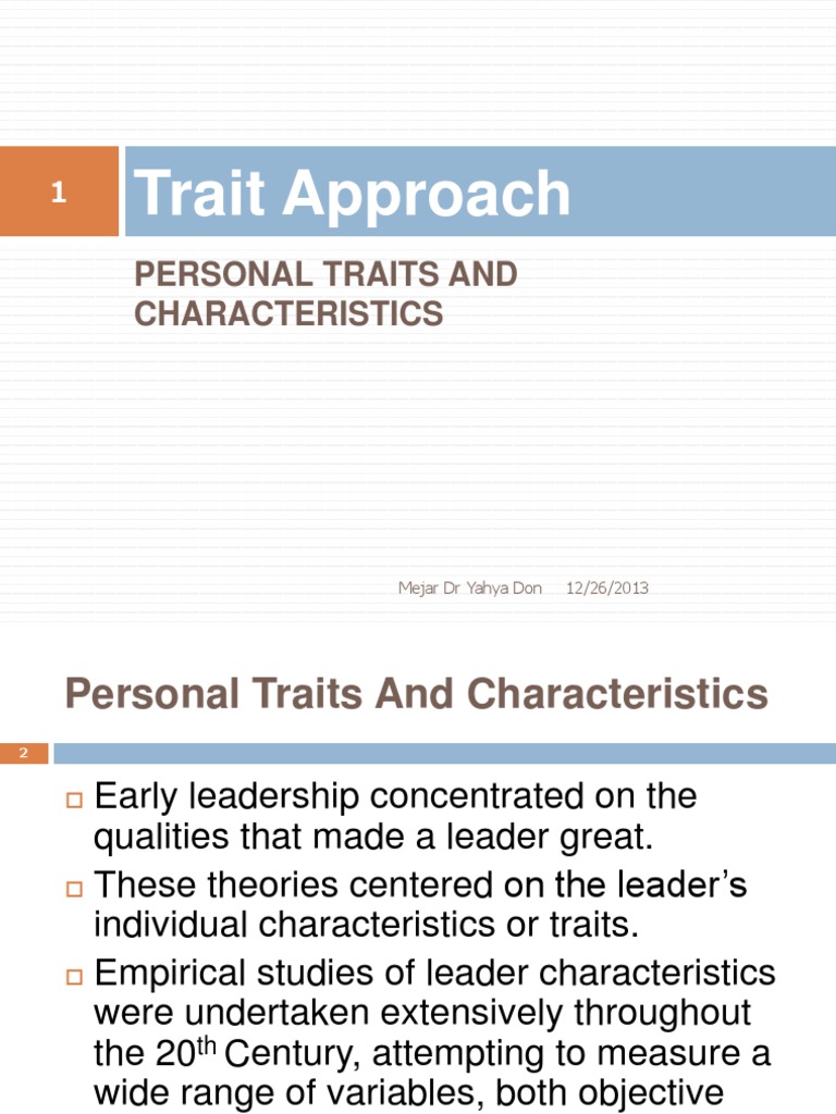 Trait Approach: Personal Traits and Characteristics | PDF | Emotional ...
