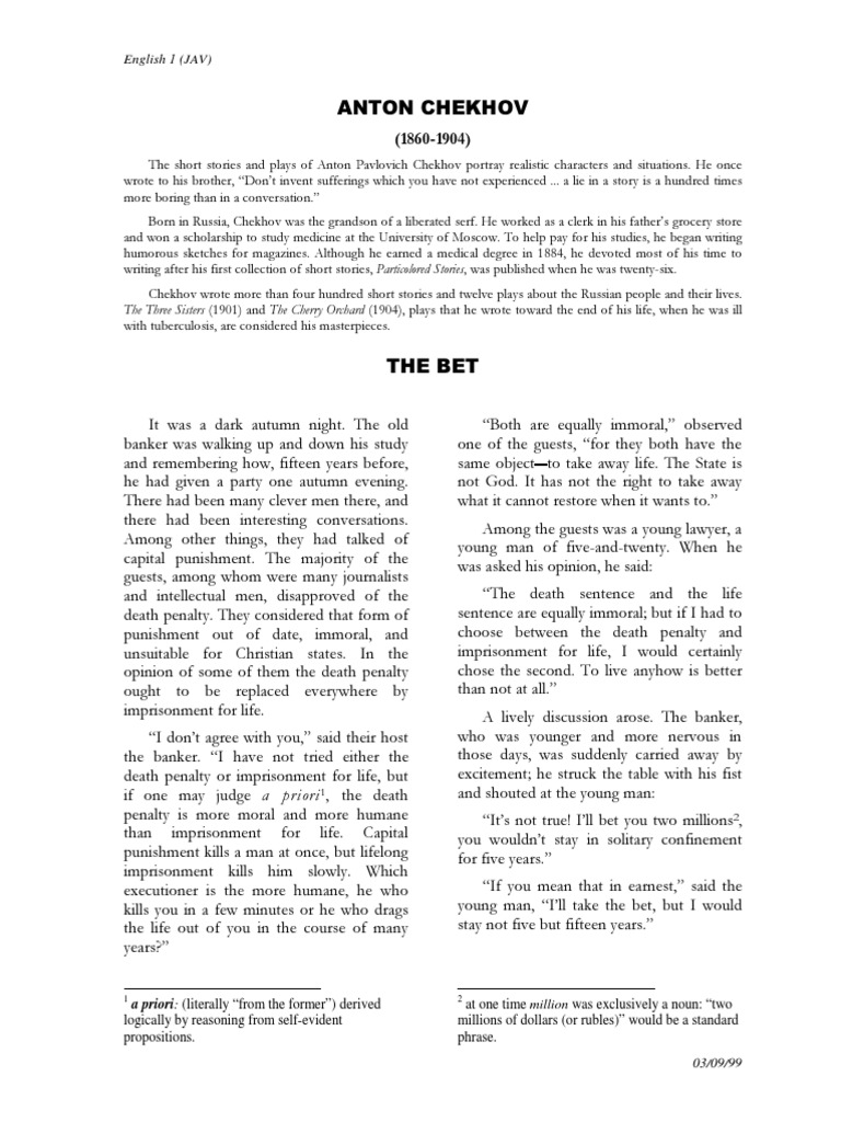 The Bet by Anton Chekhov | PDF