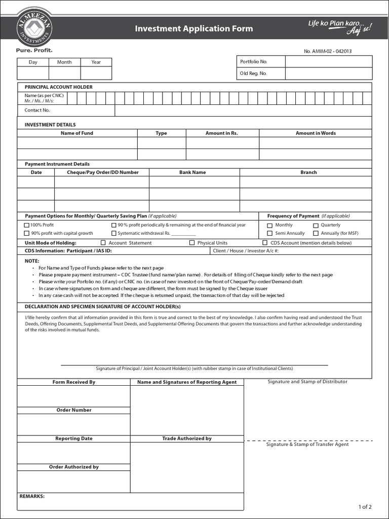 Investment Application Form | PDF | Fund Of Funds | Cheque