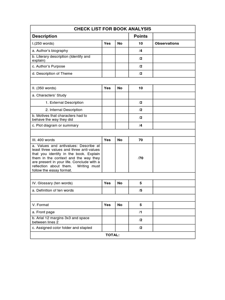 Book Analysis Checklist Guide | PDF