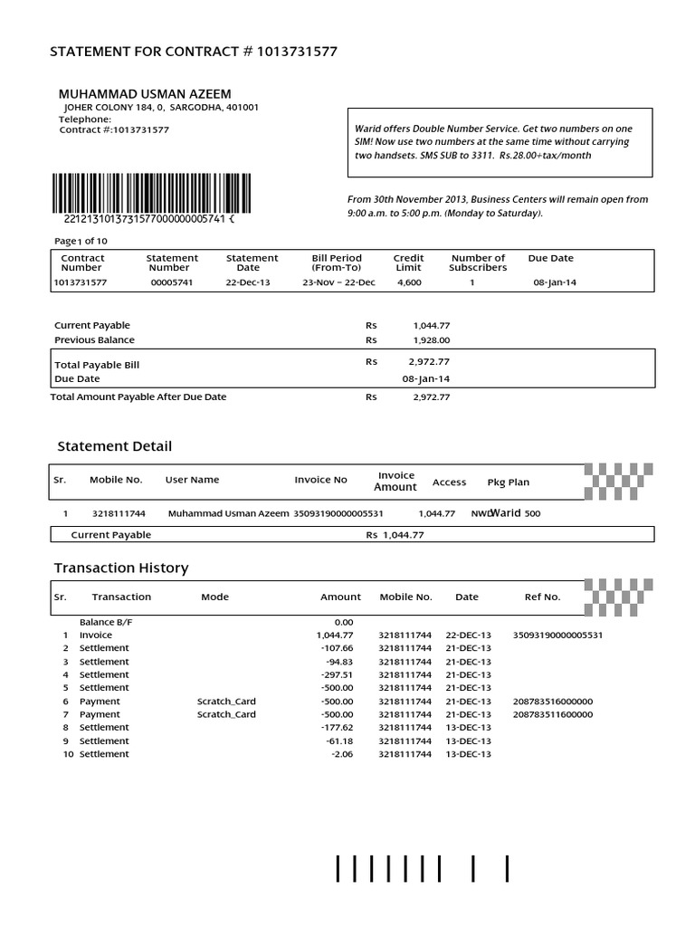 É7-.+.J0N!!!!Zjûê: Statement For Contract # 1013731577 | PDF ...