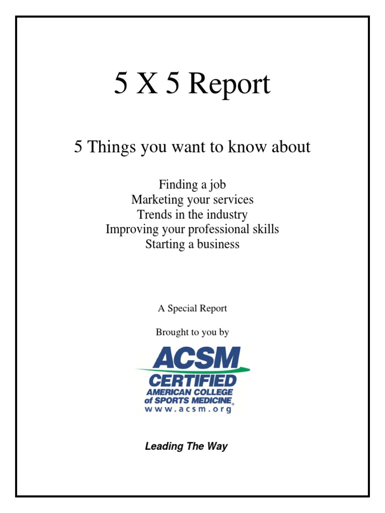 5x5 Report - 2012 For ACSM Members | PDF | Personal Trainer | Self Efficacy