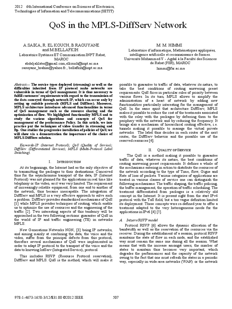Qos In The Mpls Diffserv Network Pdf Multiprotocol Label Switching Networking 