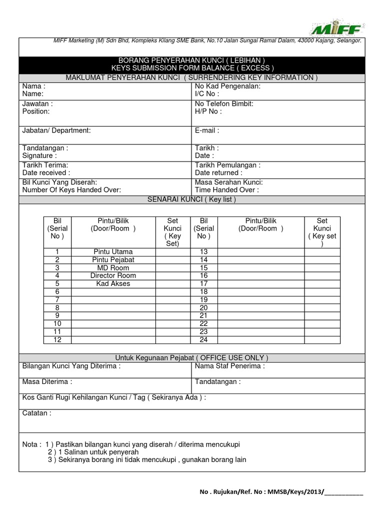 Borang Serahan Kunci | PDF