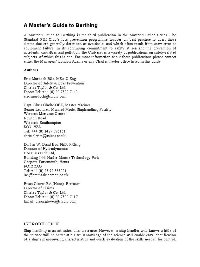 A Master Guide To Berthing | PDF | Propeller | Rudder