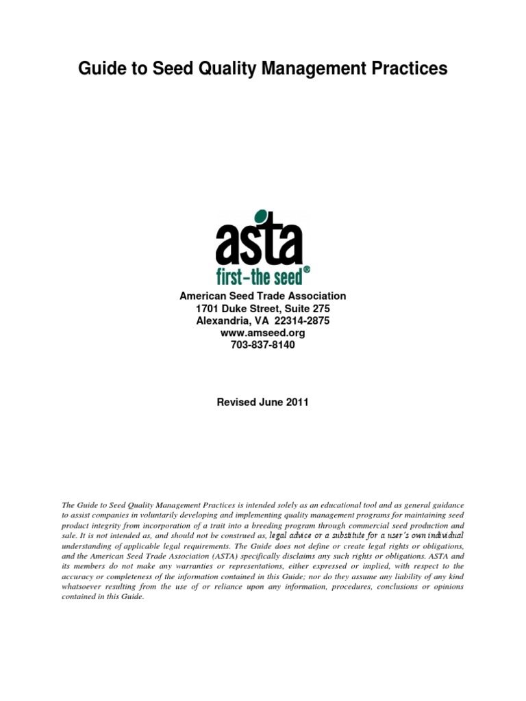 Guide To Seed Quality Management | PDF | Hazard Analysis And Critical ...