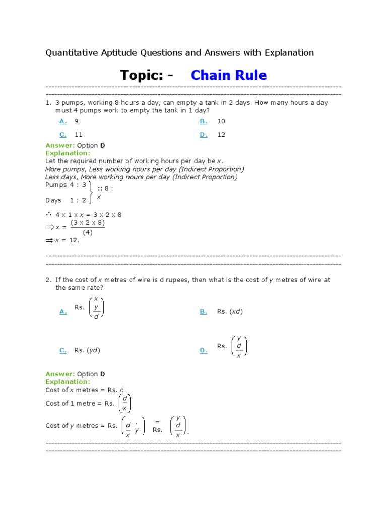 Chain Rule Aptitude Questions Explained | PDF | Weaving | Loom
