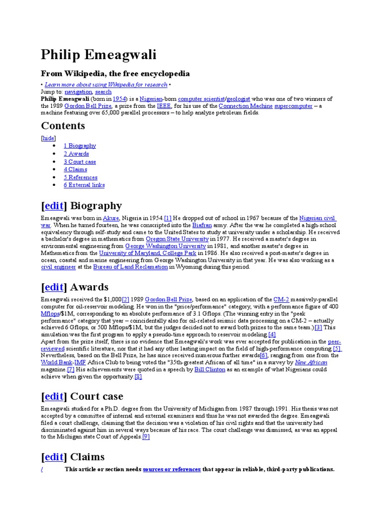 Philip Emeagwali: From Wikipedia, The Free Encyclopedia | PDF ...