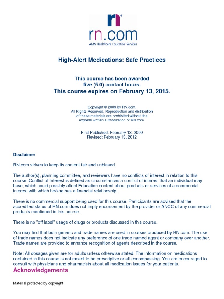 High Alert Medication | PDF | Intravenous Therapy | Pharmaceutical Drug