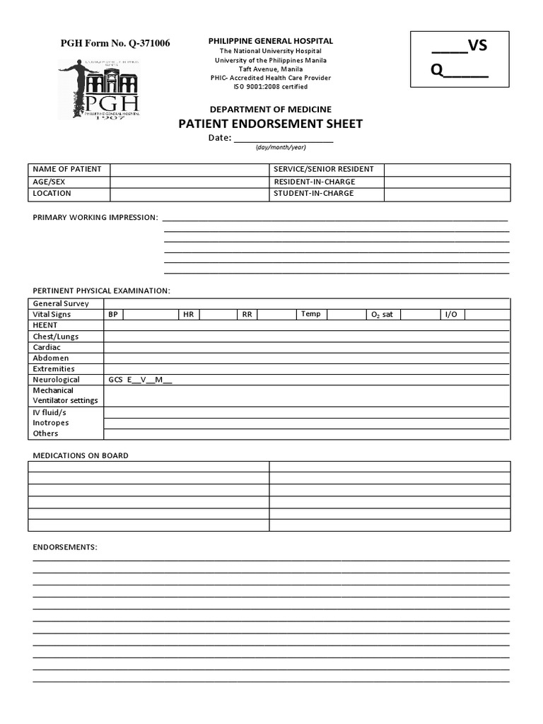Official Patient Endorsement Sheet | PDF