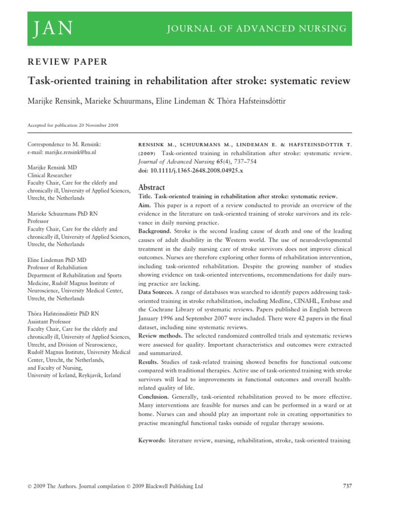 Task-Oriented Training in Rehabilitation After Stroke: Systematic ...