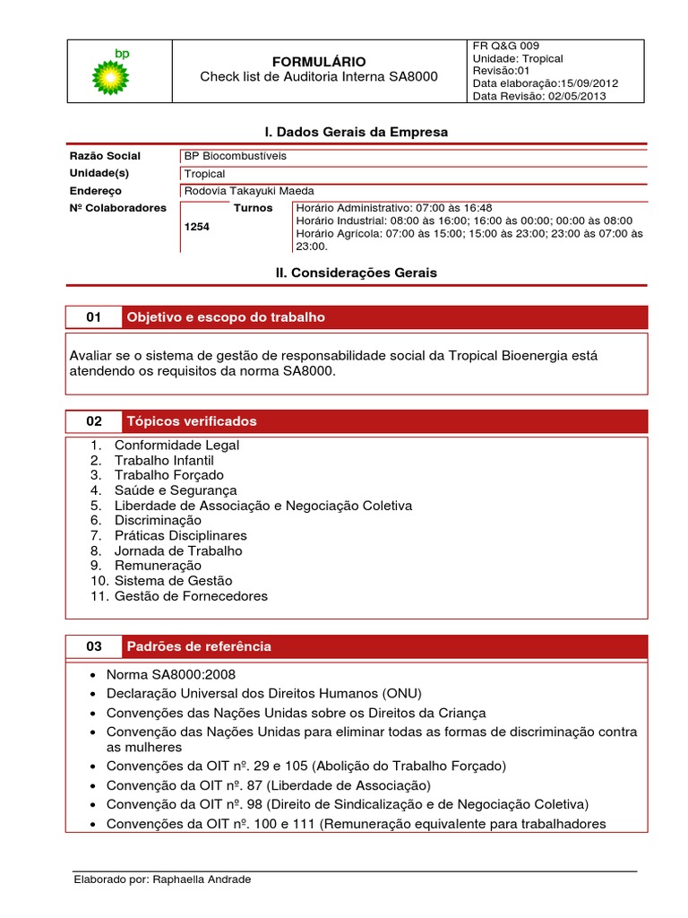 Check-List Auditoria SA 8000
