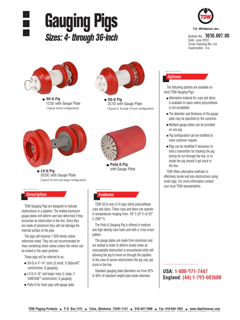 Gauging Pigs: Sizes: 4-Through 36-Inch | PDF | Pipe (Fluid Conveyance ...