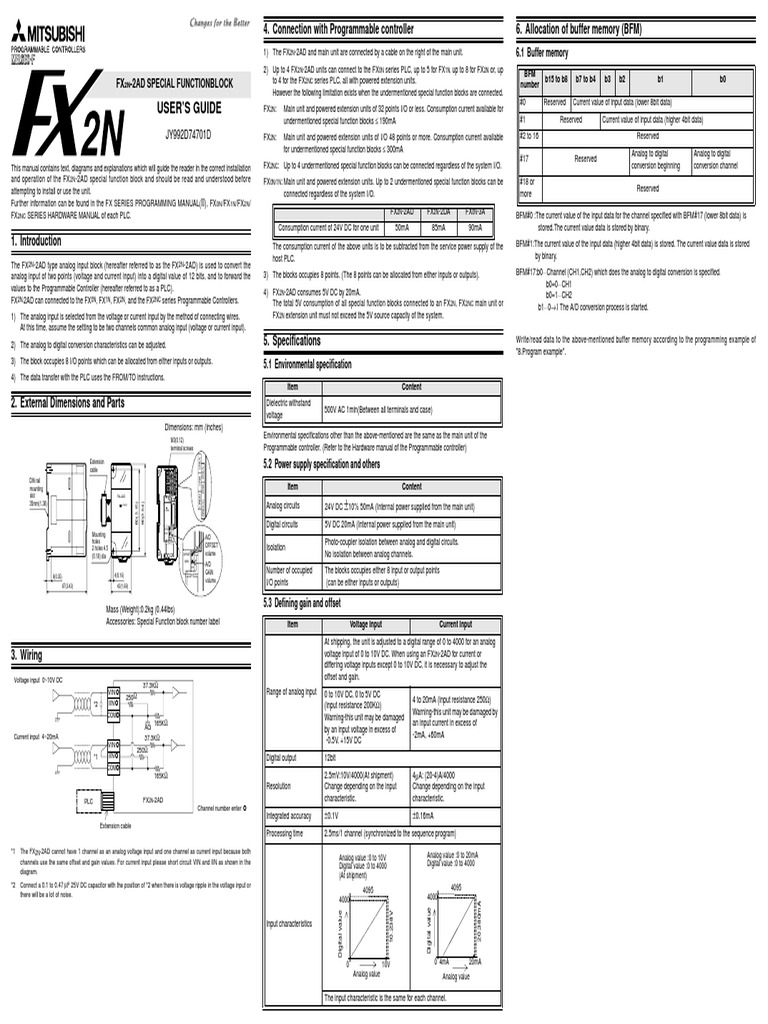 Fx2n-2ad User's Guide | PDF | Power Supply | Programmable Logic Controller