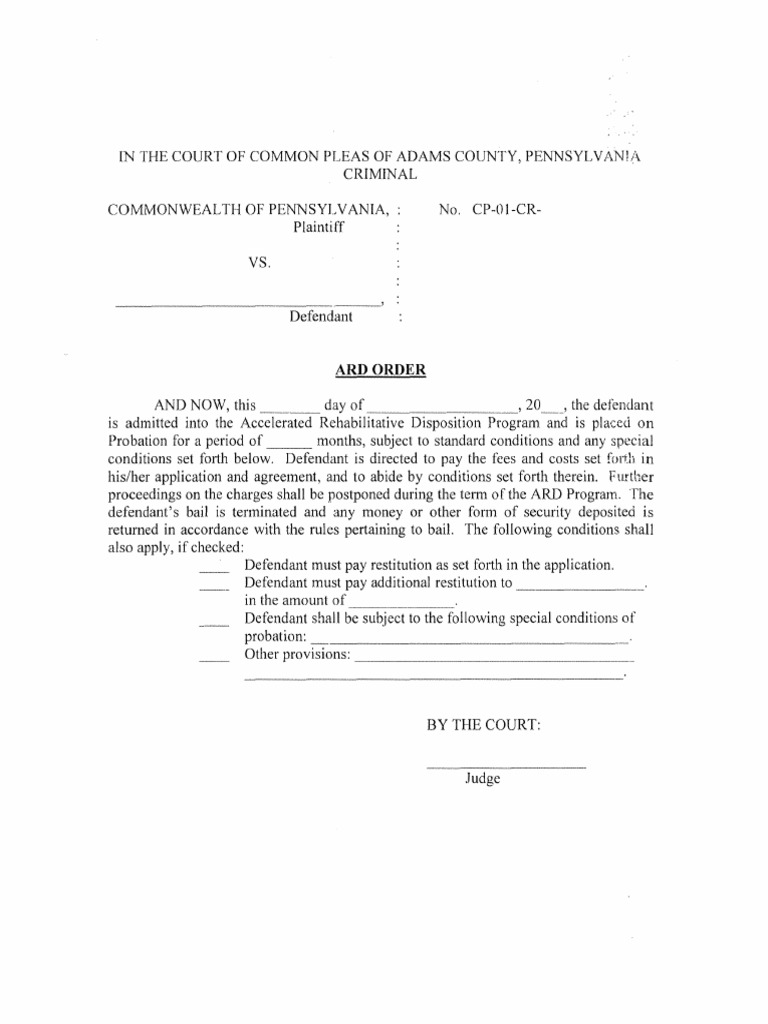 ARD - Non-DUI Application, Agreement, and Order - Adams County, PA ...