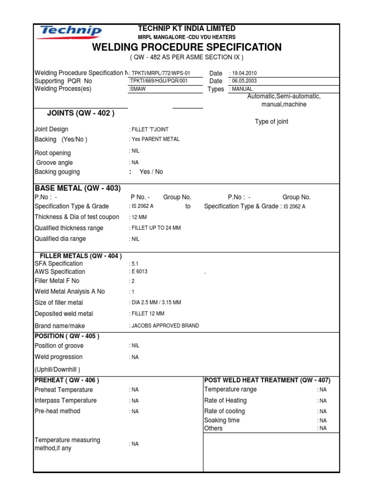 WPS | Metalworking | Welding
