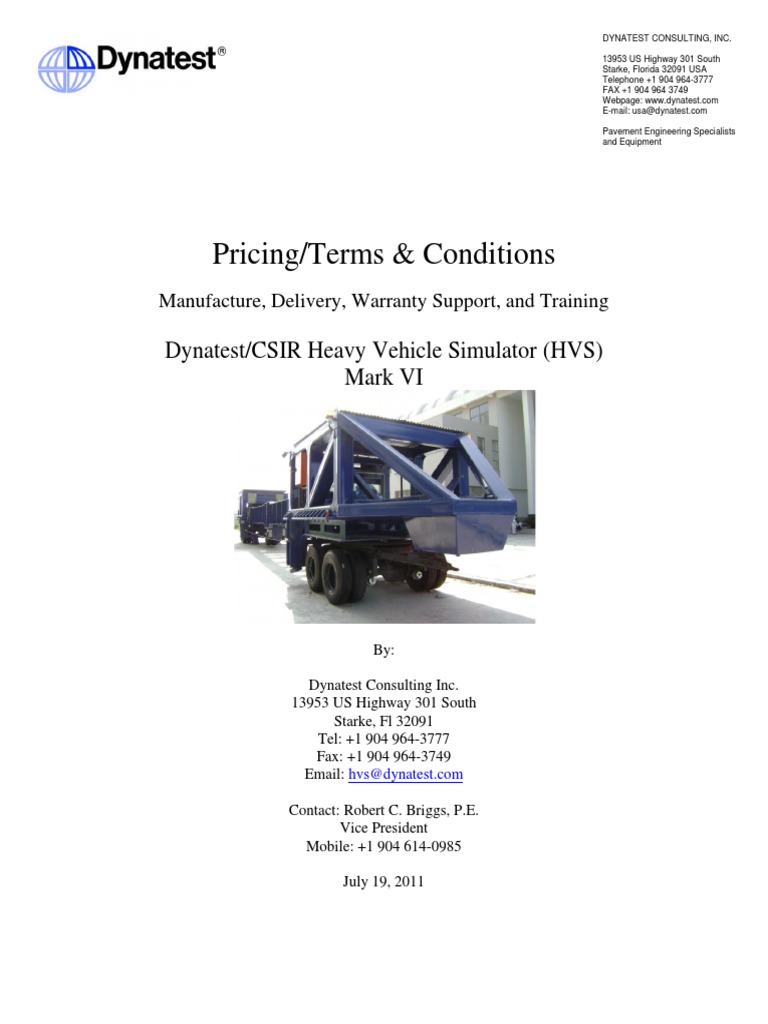 Dynatest HVS Pricing Terms and Conditions | PDF | Transport ...