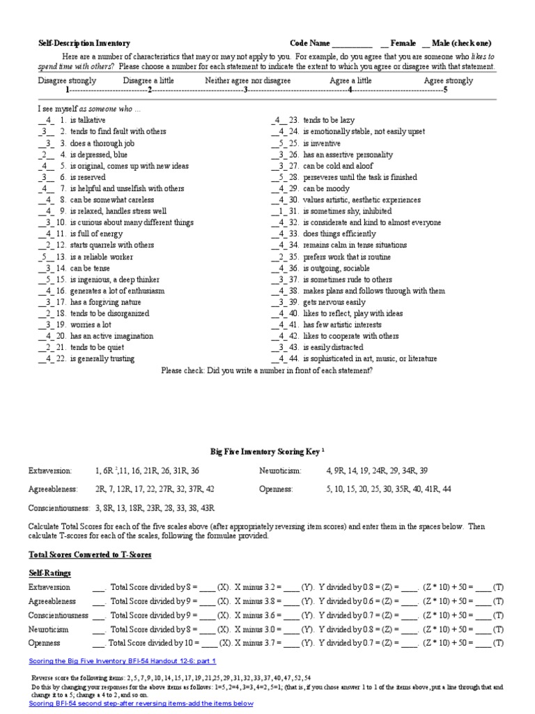 Big Five Inventory | PDF | Scientific Theories | Personality Traits