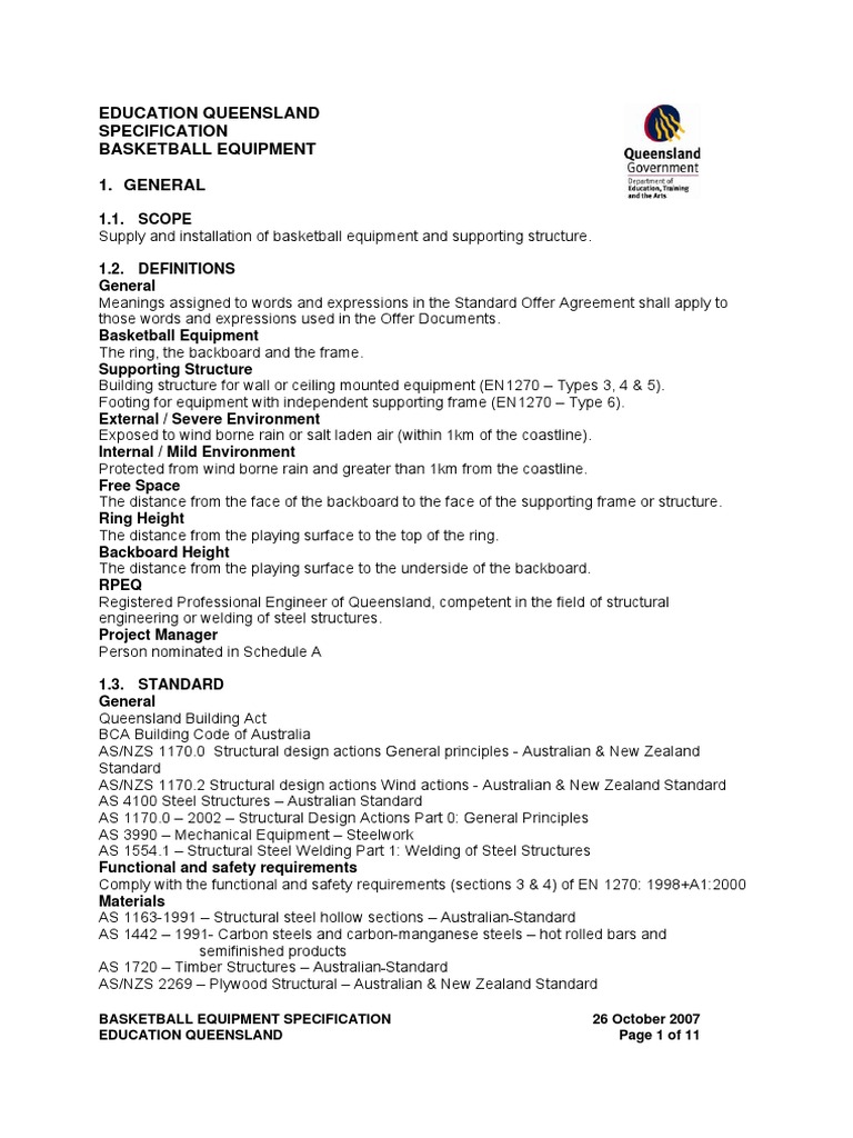 Basketball Equipment Design Specifications | PDF | Structural Load ...