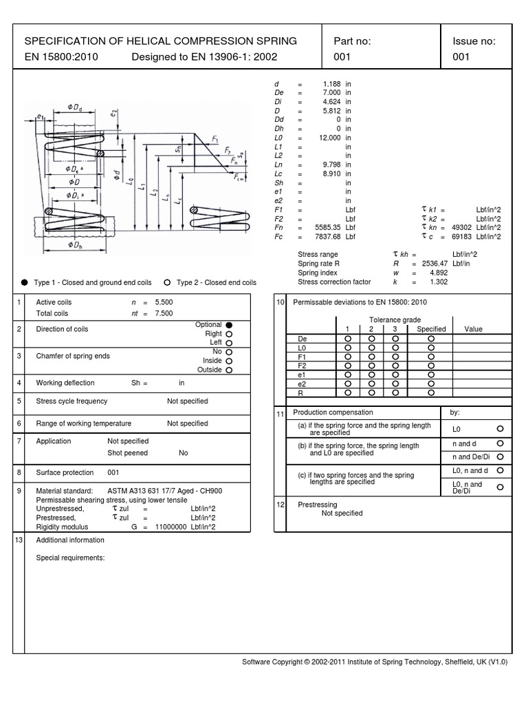 Specification of Helical Compression Spring EN 15800:2010 Designed To ...