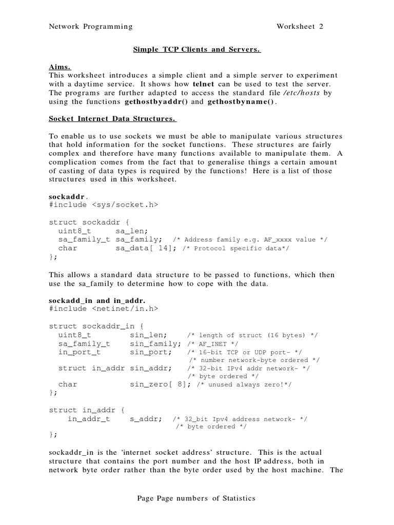 Simple TCP Clients and Servers. Aims | Download Free PDF | Port ...