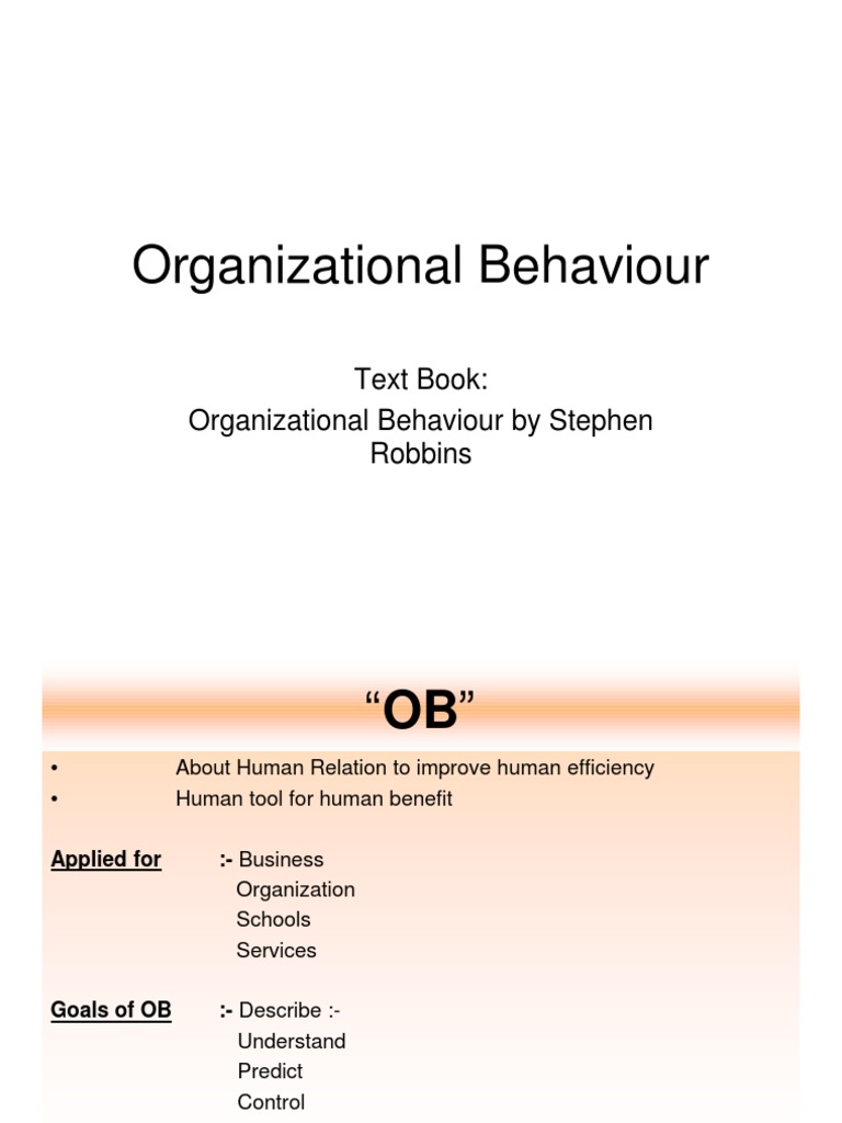 Text Book: Organizational Behaviour by Stephen Robbins | PDF ...