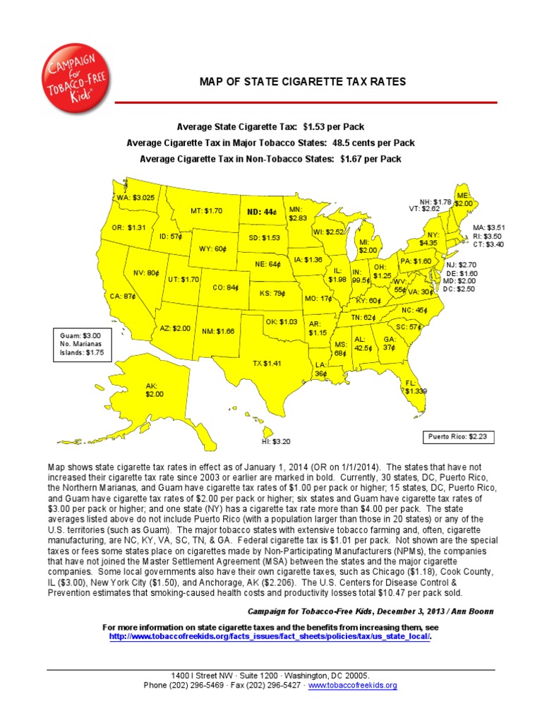 Map of State Cigarette Tax Rates | Download Free PDF | Cigarette | Guam