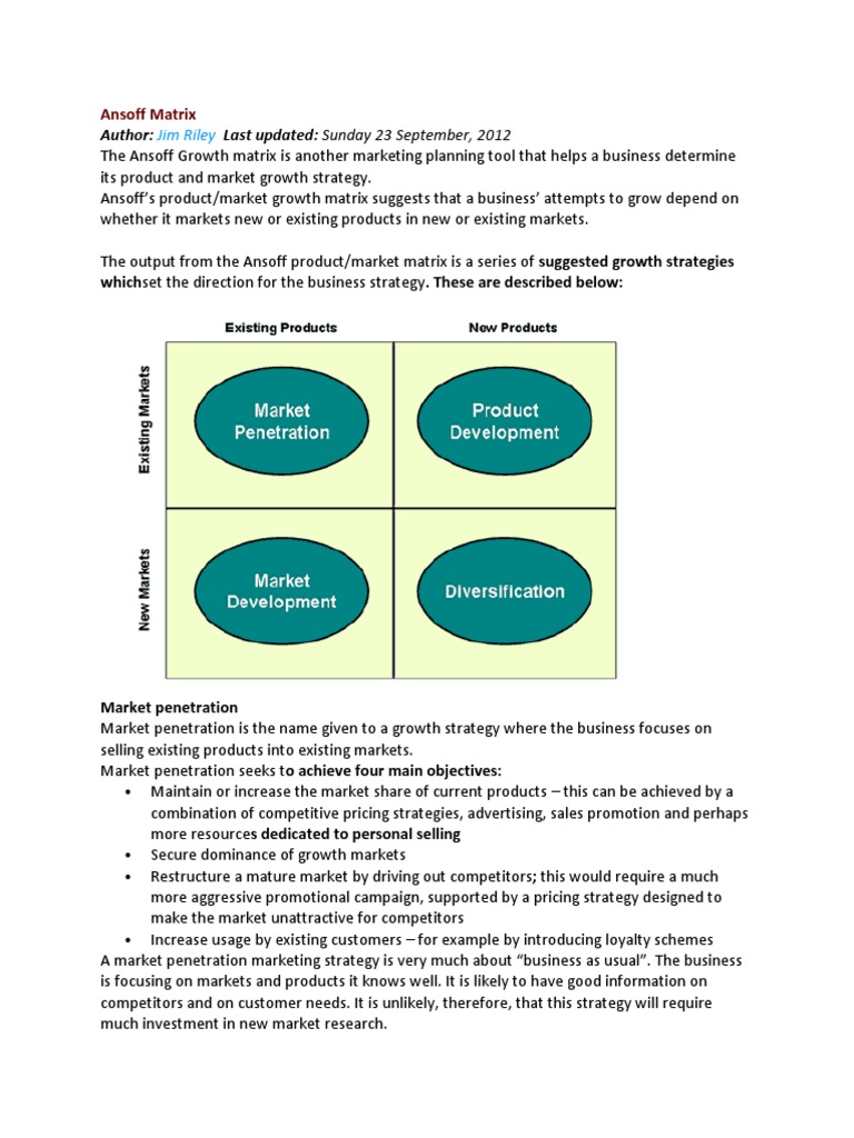 Ansoff Matrix | PDF