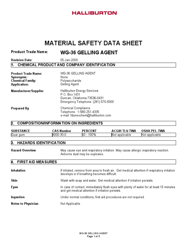Wg-36 Gelling Agent | PDF | Toxicity | Personal Protective Equipment
