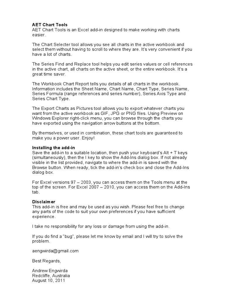 AET Chart Tools Addin Read Me File | PDF | Microsoft Excel | Computing ...