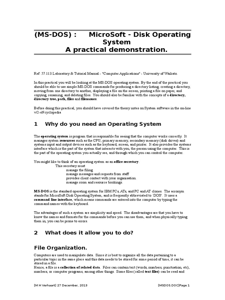 (Ms-Dos) : Microsoft - Disk Operating System A Practical Demonstration | PDF | Filename ...