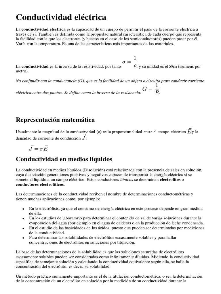 Conductividad electrica.pdf | Resistividad Eléctrica y Conductividad ...