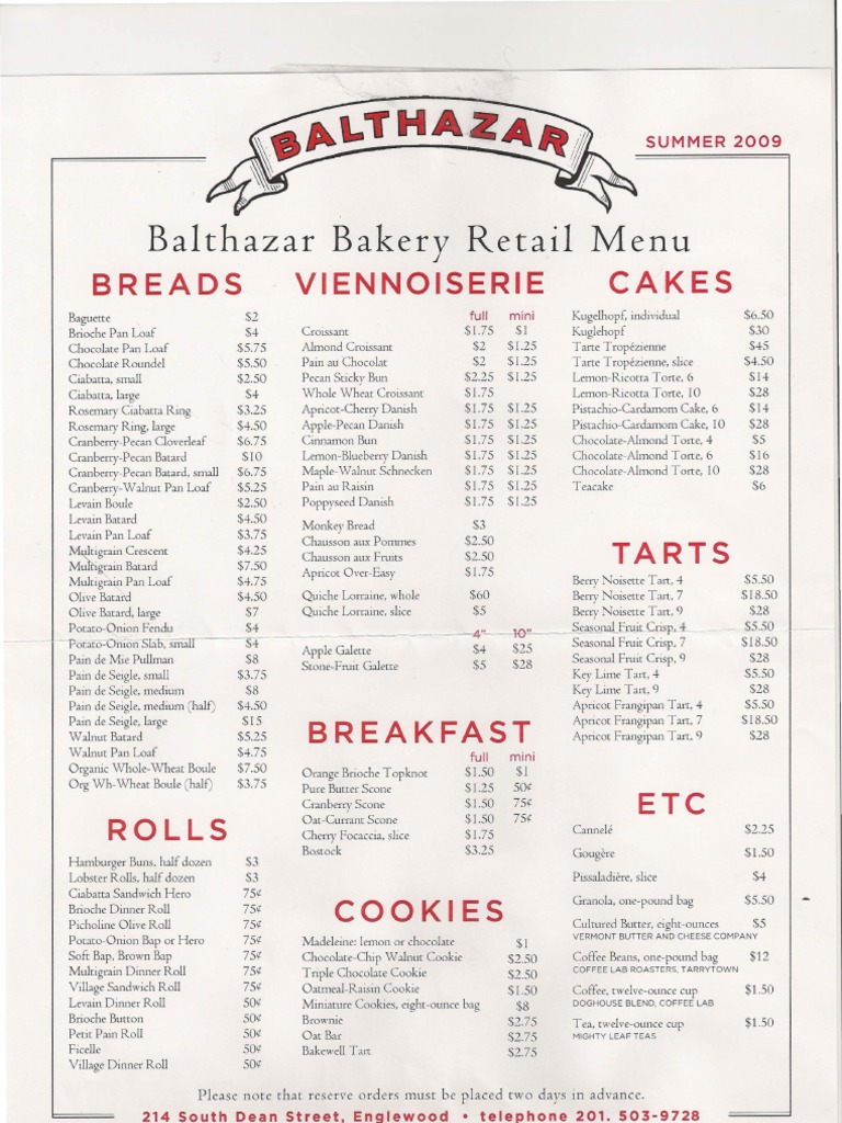 Balthazar Bakery Menu Overview | PDF | Breads | Western Cuisine