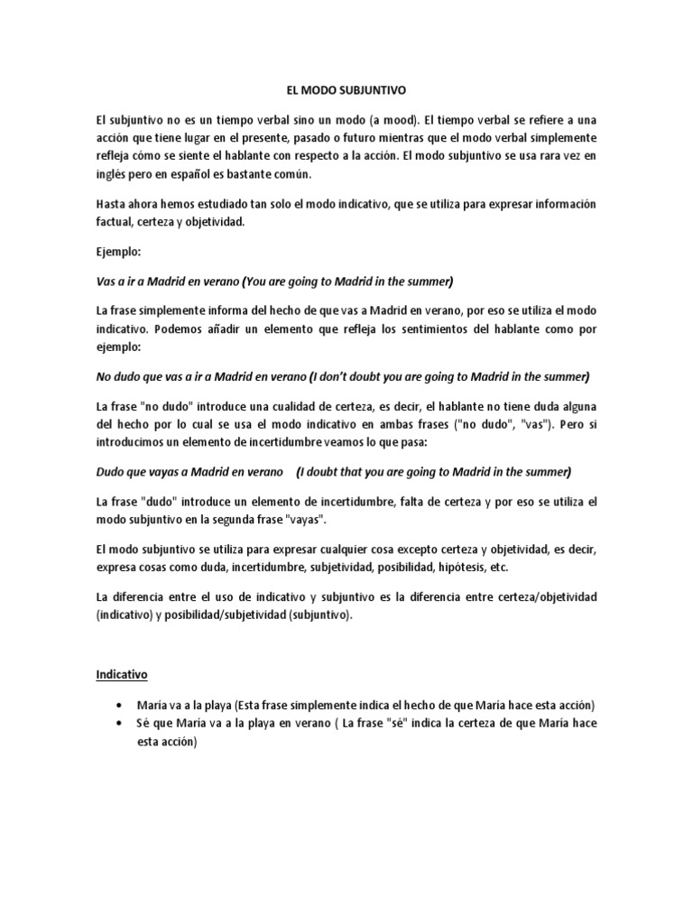 El Modo Subjuntivo en Español | PDF | Conjugación gramatical ...