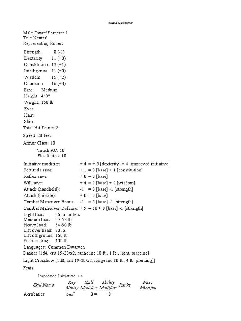 Skill Name Key Ability Skill Modifier Ability Modifier Ranks Misc ...