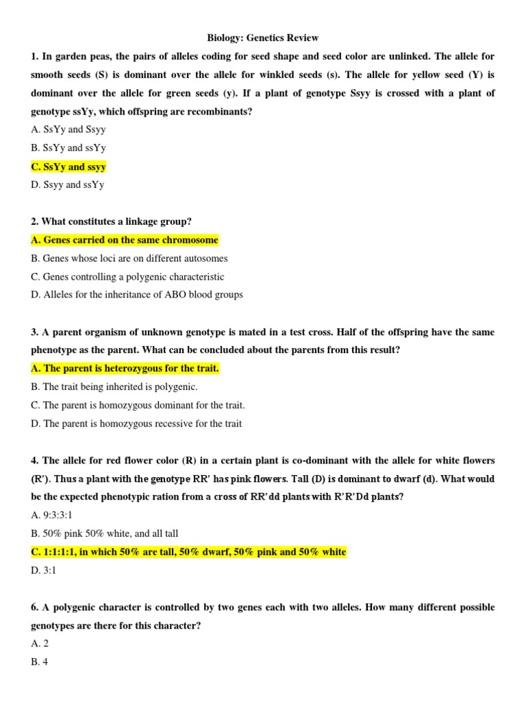 Genetics Review: Key Concepts and Crosses | PDF | Dominance (Genetics ...