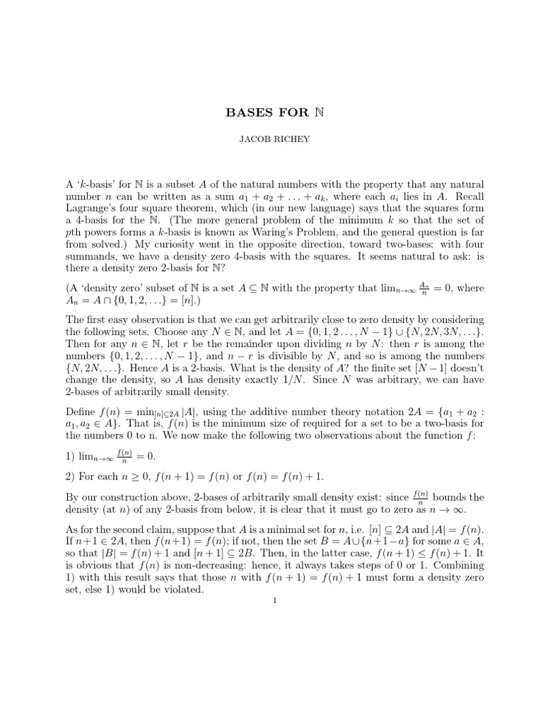 Bases For The Natural Numbers | PDF | Prime Number | Mathematical Concepts