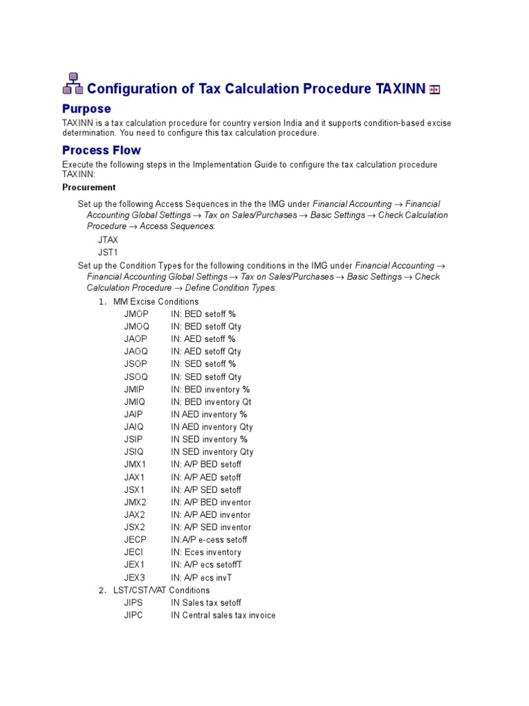 Configuration of Tax Calculation Procedure TAXINN | PDF | Value Added ...