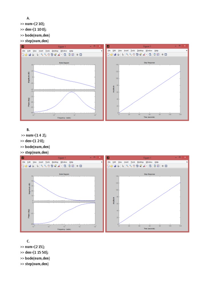 A. Num (2 10) Den (1 10 0) Bode (Num, Den) Step (Num, Den) | PDF ...