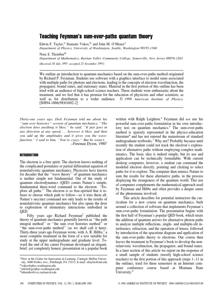 Physics - Feynman's Path Integral in Quantum Theory | PDF | Wave ...