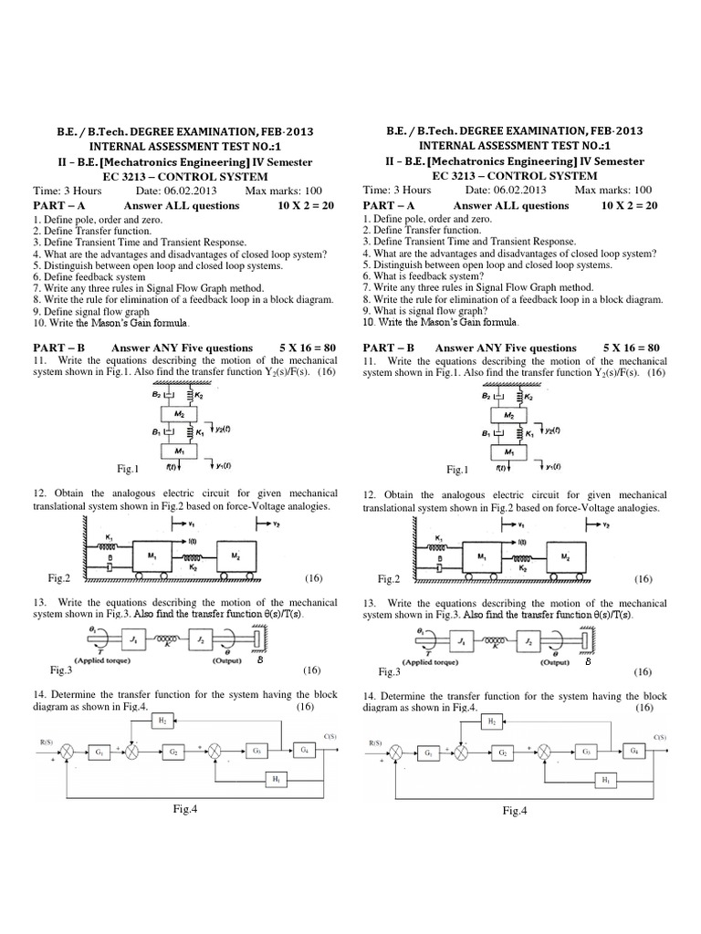 Control Systems Question Paper PDF | PDF | Control Theory | Function ...