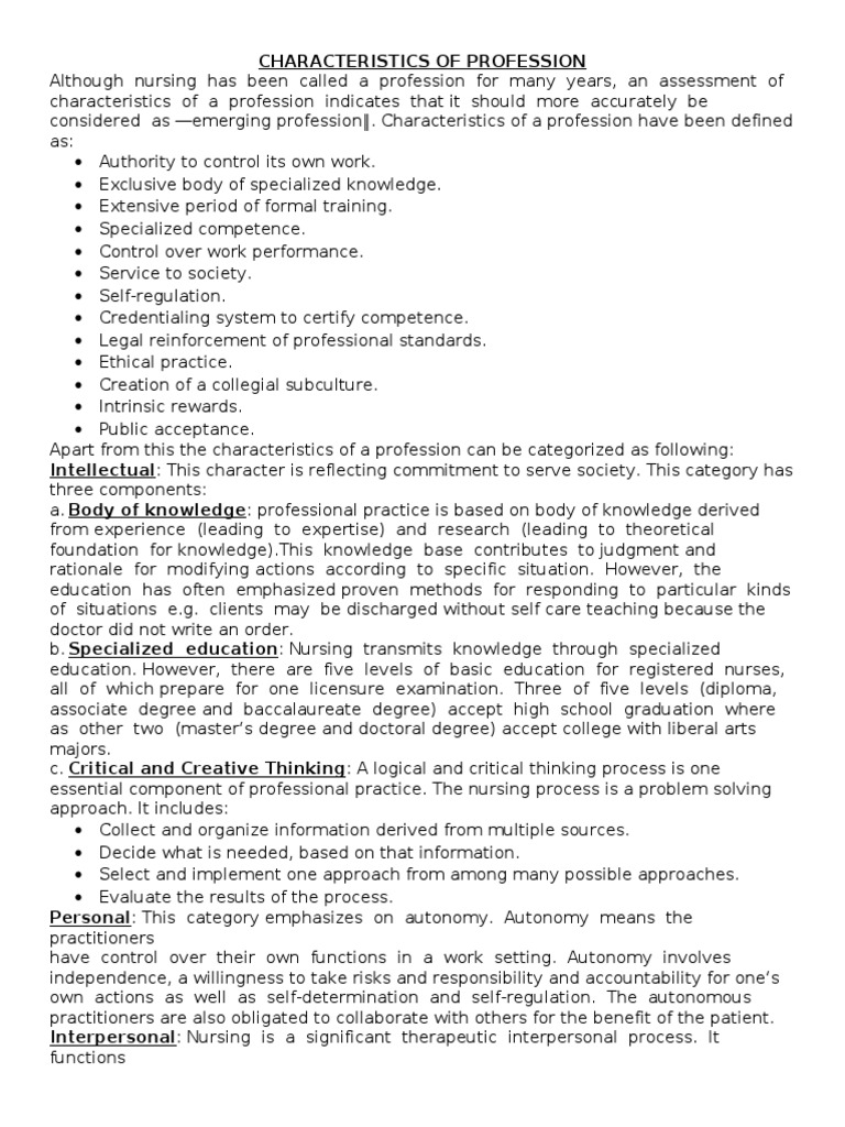 Characteristics of Profession | Download Free PDF | Midwife | Nursing