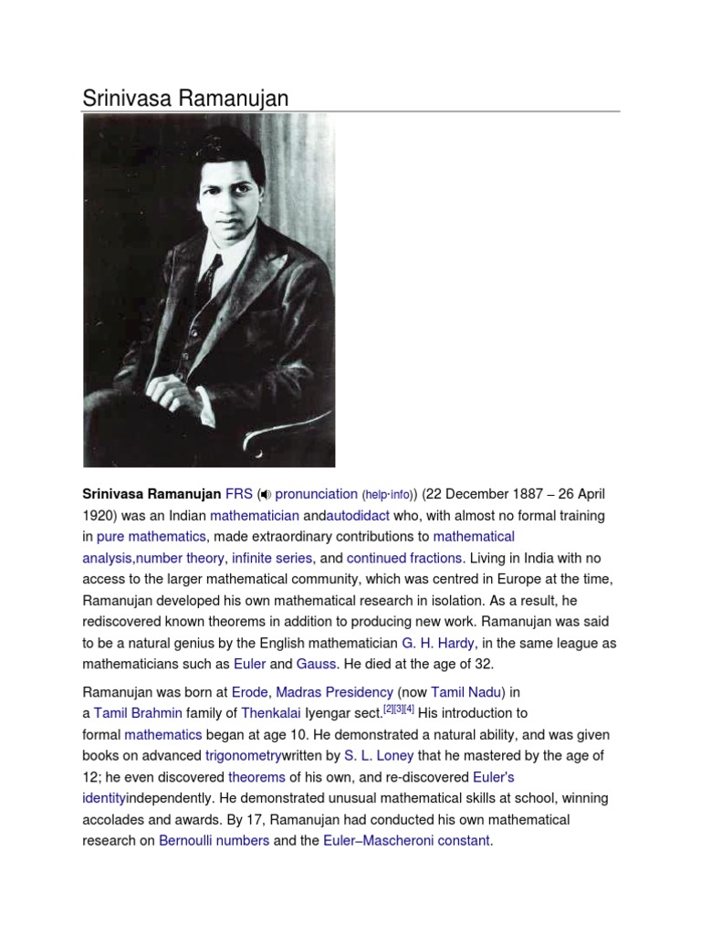 Ramanujan Biography
