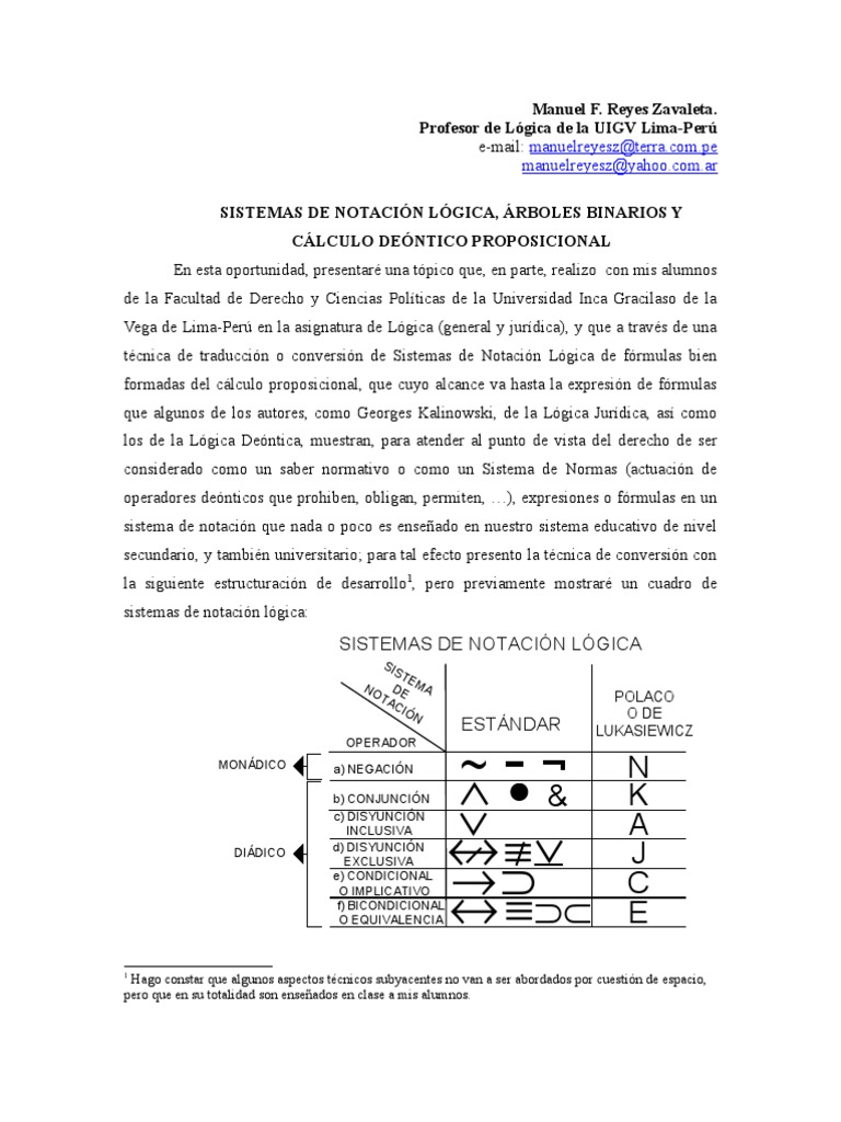 Notación Lógica, Árboles Binarios y Cálculo Deóntico Proposicional ...