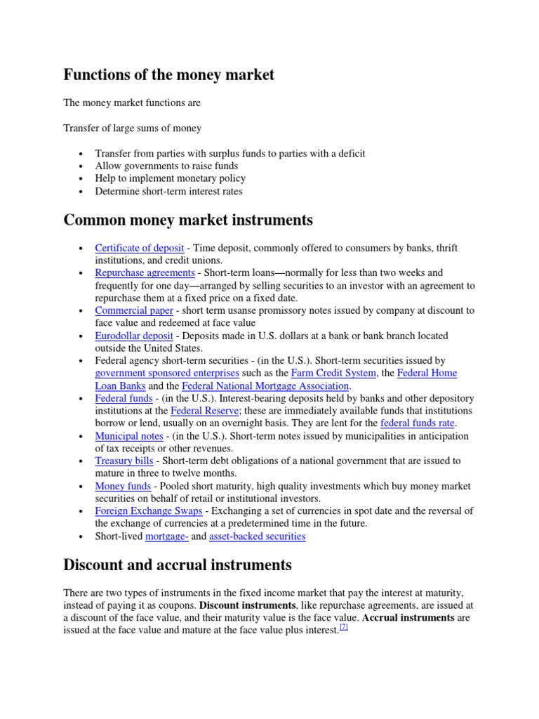 Money Market Functions & Instruments | PDF | Law