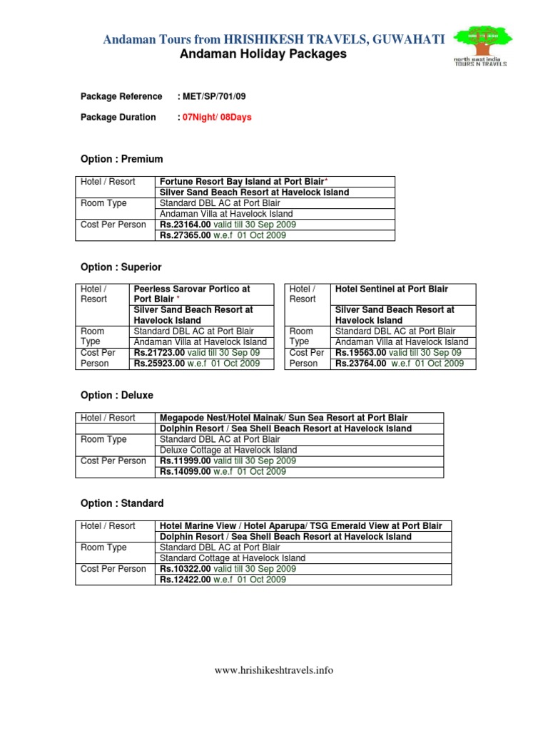 Andaman Tours From Hrishikesh Travels, Guwahati | PDF | Hotel | Tourism